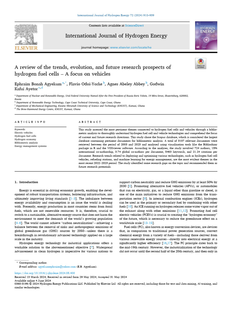 2024_International Journal of Hydrogen Energy 72 | PDF | Fuel Cell ...