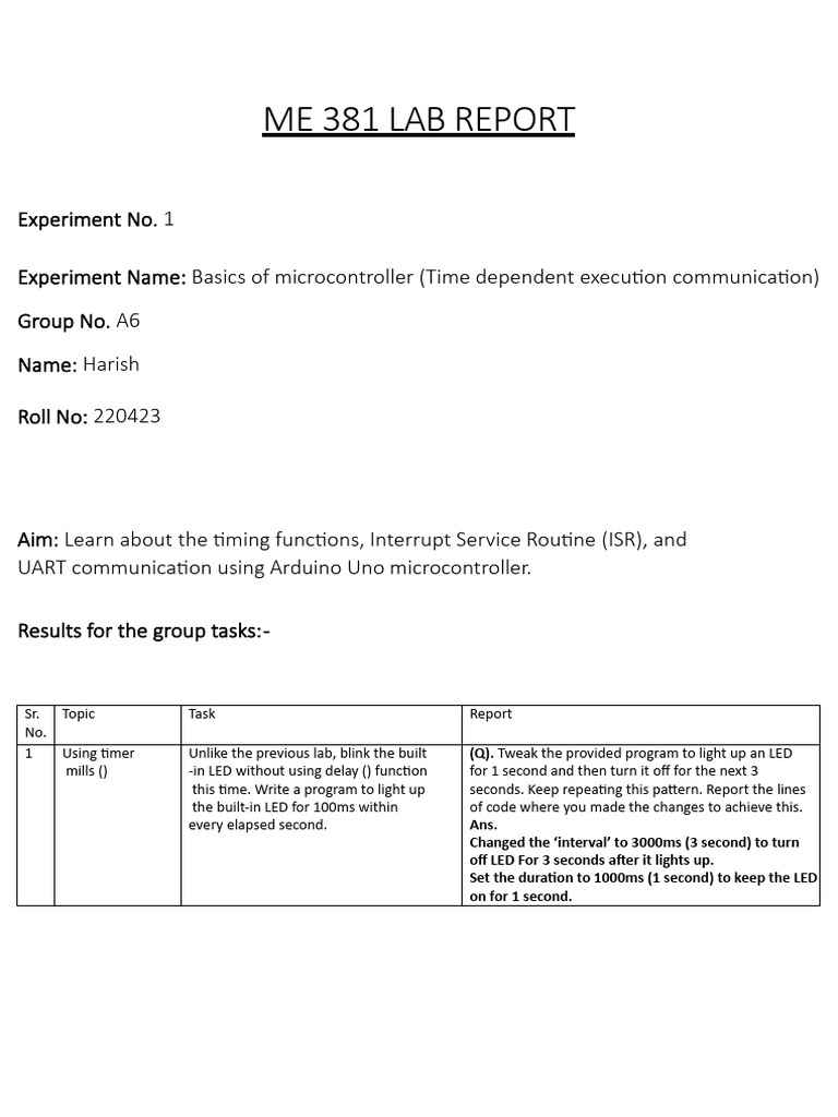 Arduino Microcontroller Lab Report | PDF | Microcontroller | Information And Communications ...