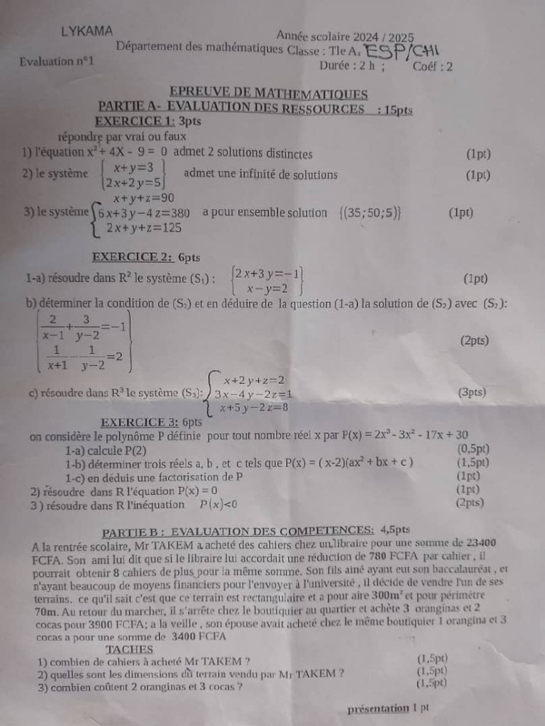 Maths Tle A4 | PDF