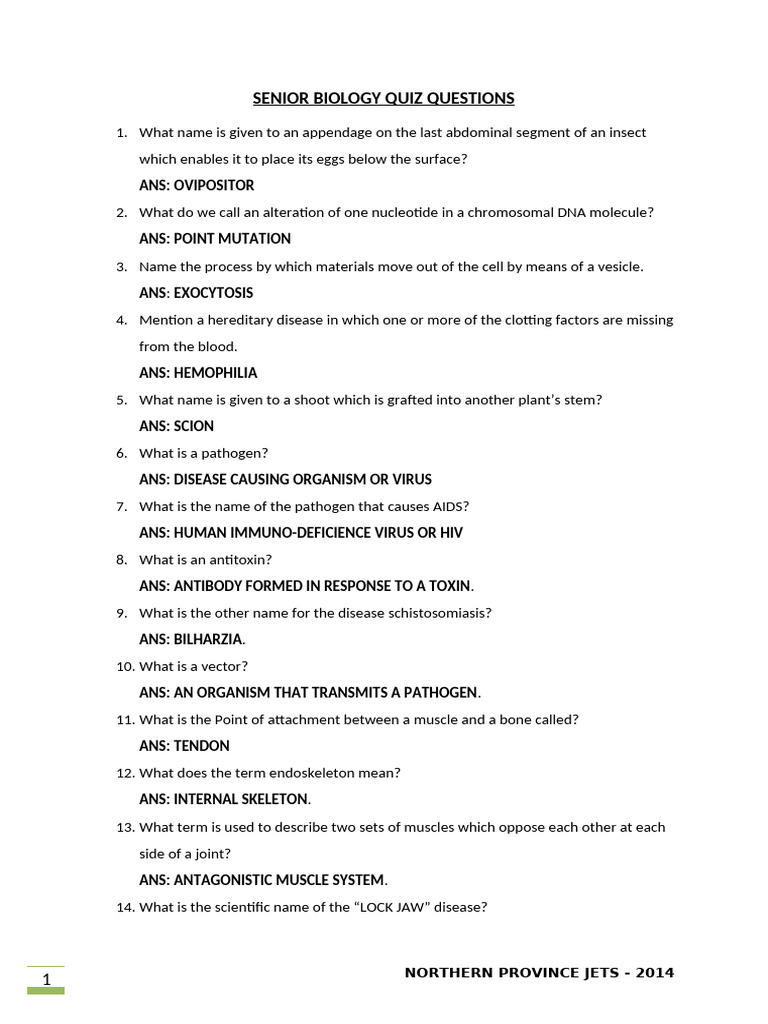 Senior Biology Quiz Questions | PDF | Seed | Cellular Respiration
