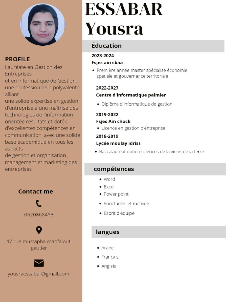 cv Essabar Yousra × | PDF