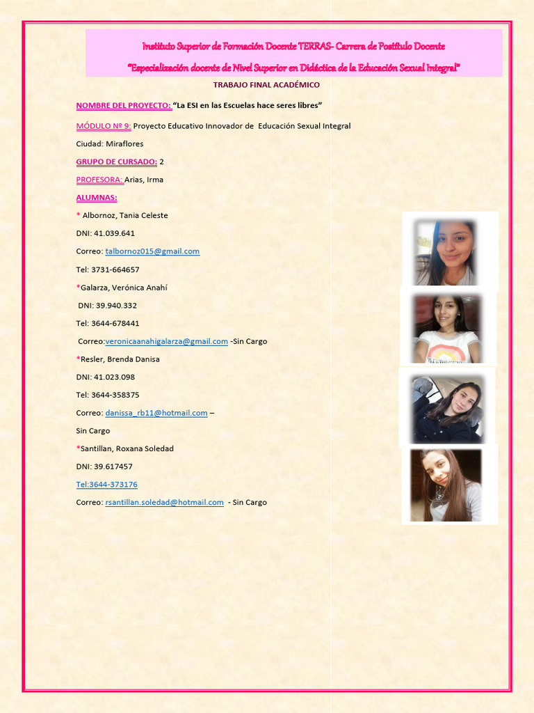 Borrador Proyecto de ESI 2022-1 | PDF | Educación sexual | Enseñando