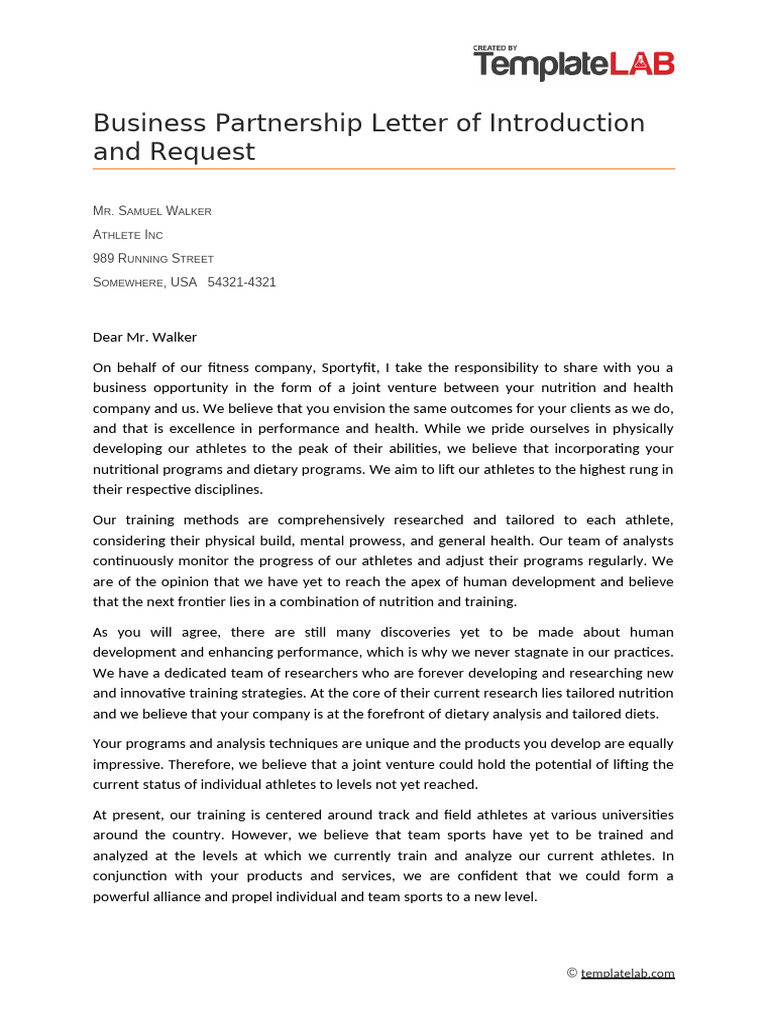 Business Partnership Letter of Introduction and Request 1 | PDF