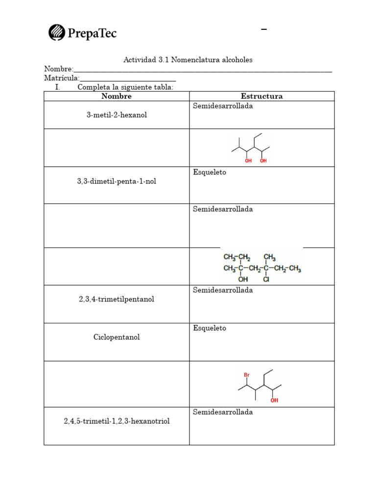 Nomenclatura Alcoholes | PDF