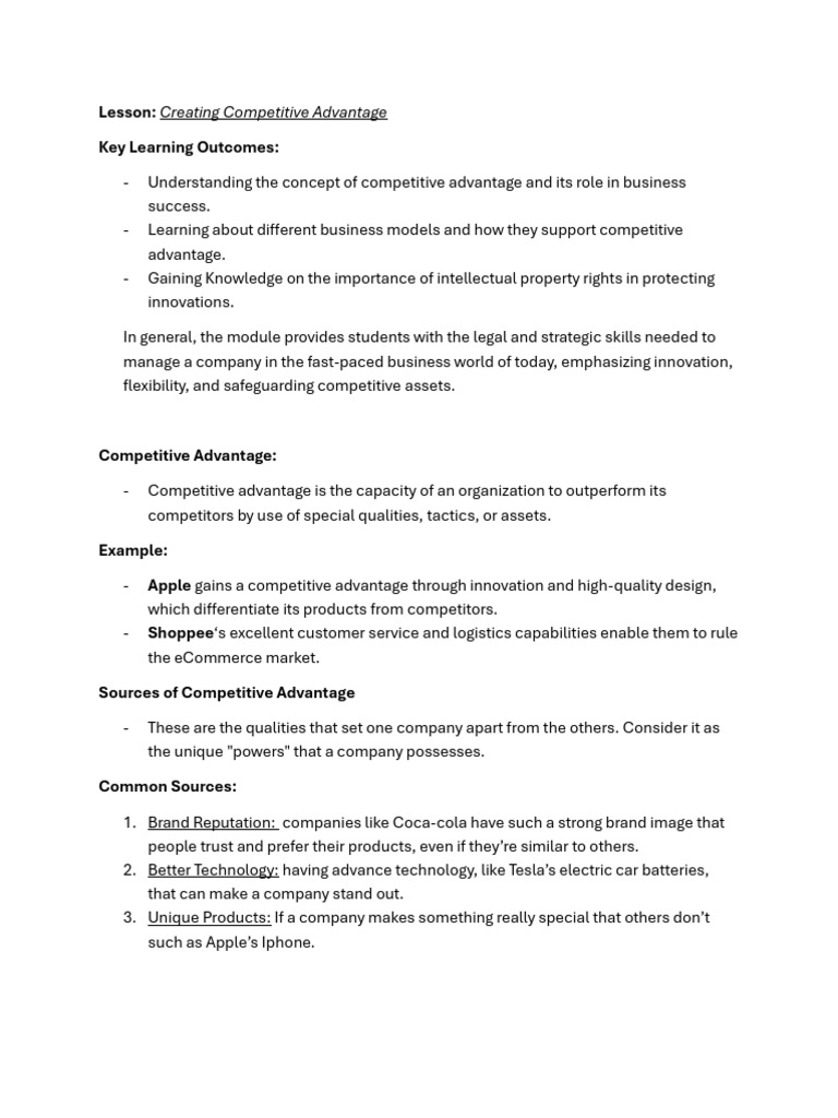 Creating Competitive Advantage | PDF | Intellectual Property | Competitive Advantage