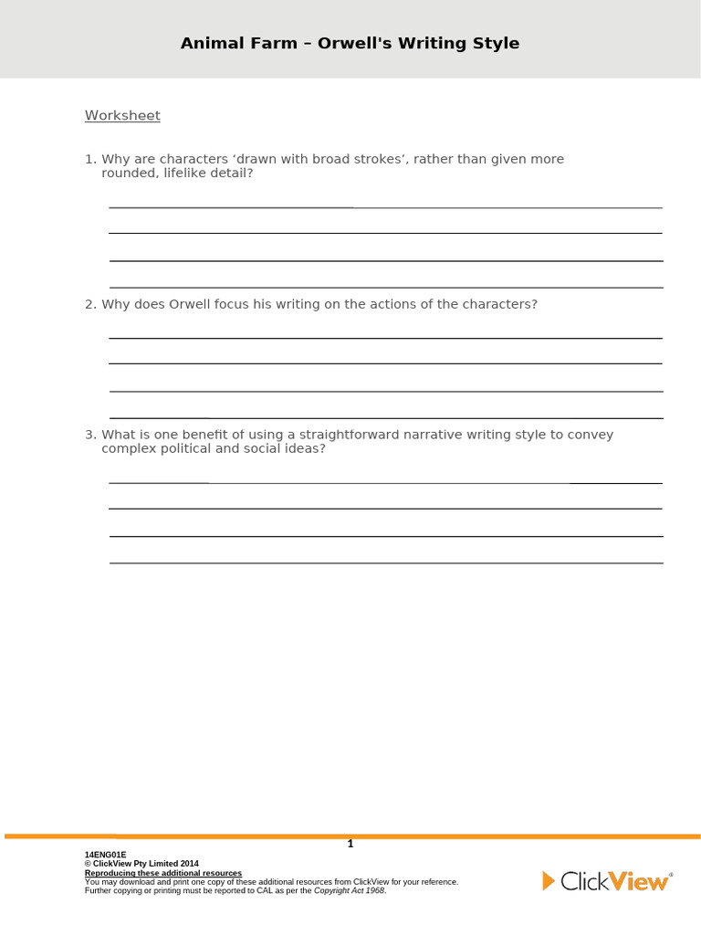 Orwells Writing Style - Worksheet-1 | PDF