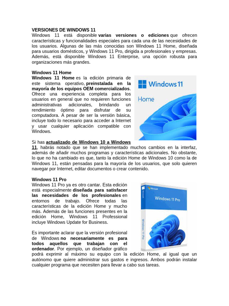 Ediciones de Windows 11: Guía Completa | PDF | Windows 10 | Microsoft ...