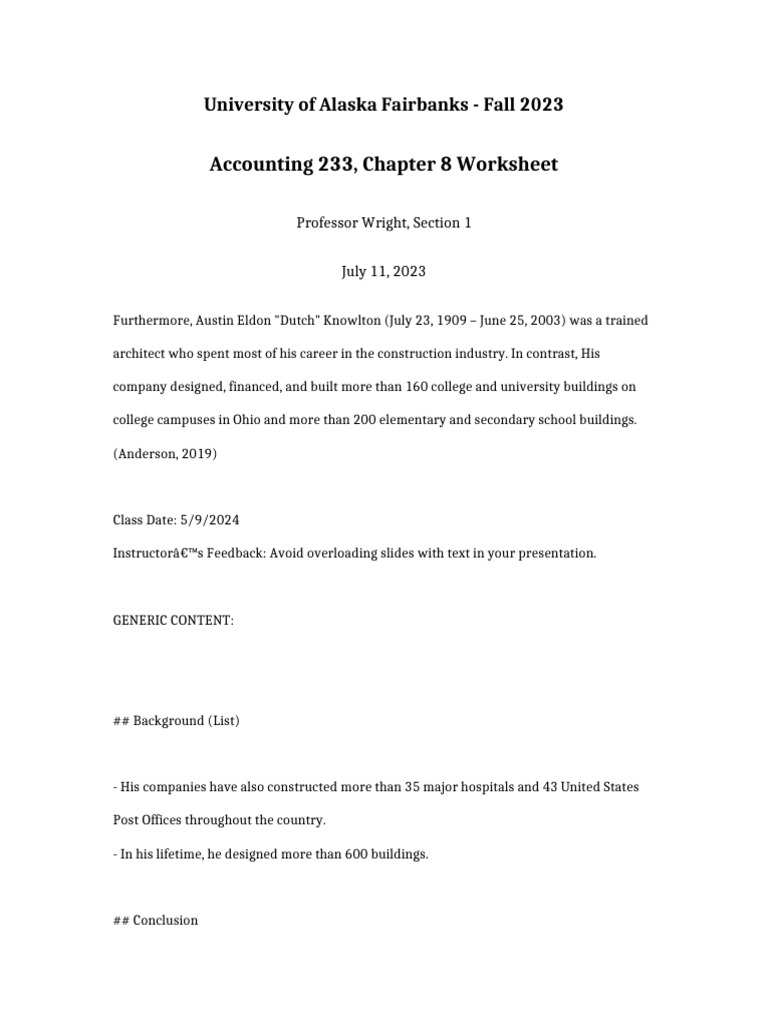 Accounting 233 Chapter 8 Worksheet | PDF