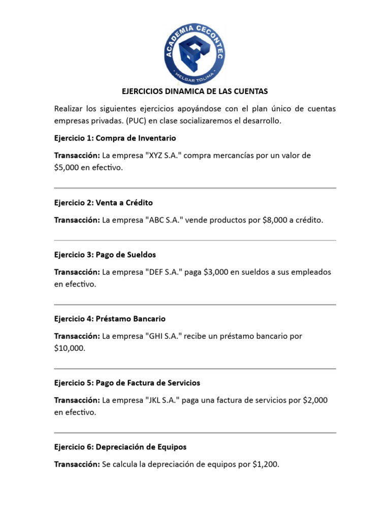 Ejercicios Cuentas T Sin Resolver | PDF