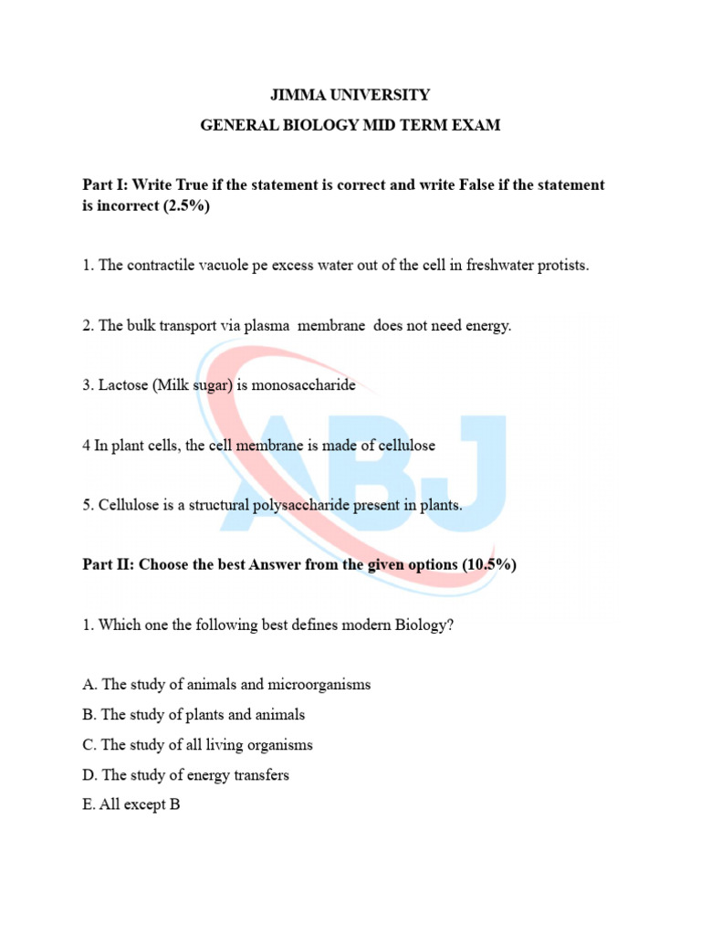 General Biology Mid Term Exm Prepared by Abj | PDF | Cell Membrane ...