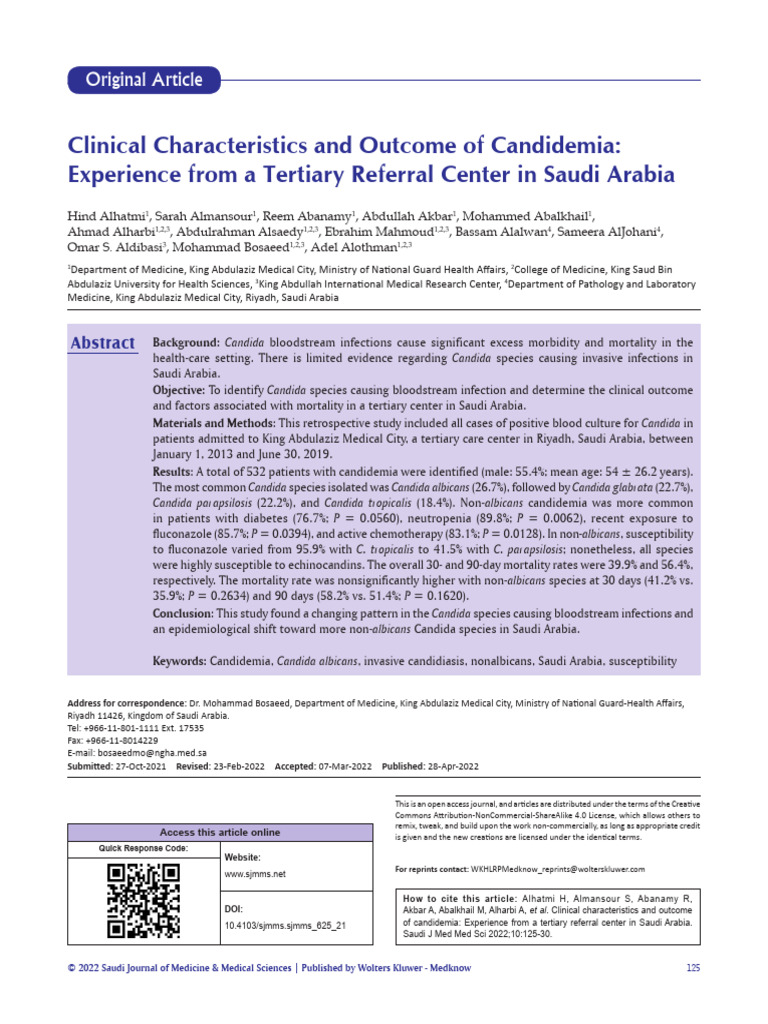 Clinical Characteristics and Outcome of Candidemia | PDF | Candida (Fungus) | Candidiasis