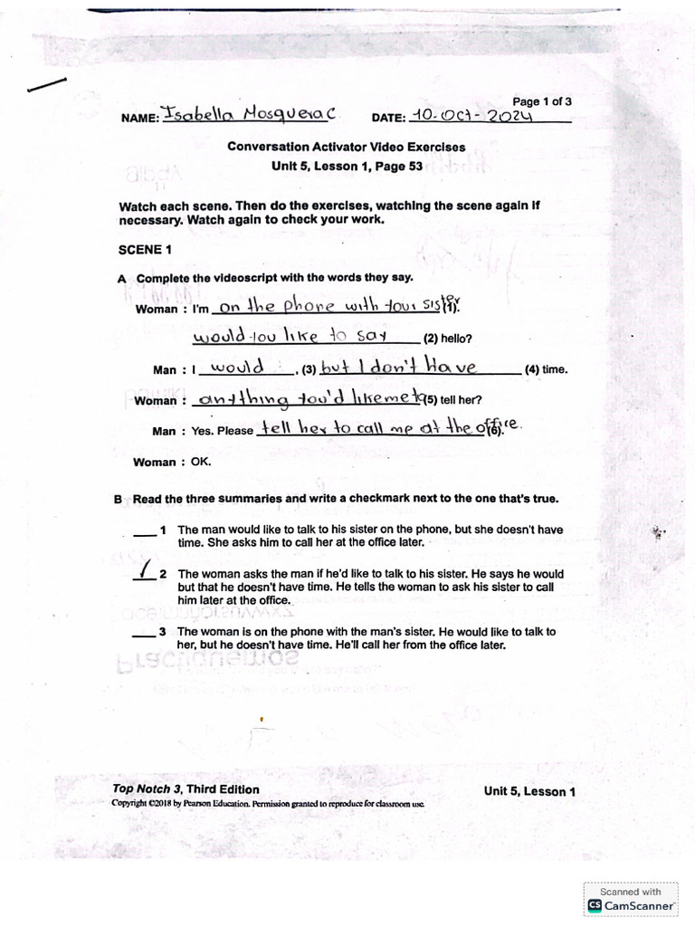 Conversation Video UNIT 5 | PDF