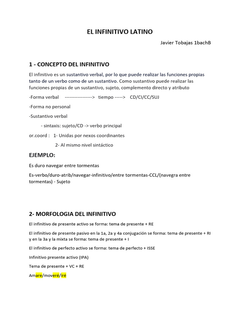 Conceptos del Infinitivo Latino | PDF