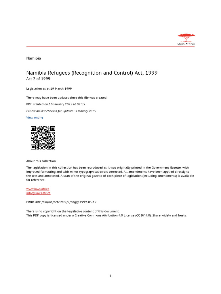 Namibia Refugees Act Overview 1999 | PDF | Committee | Refugee