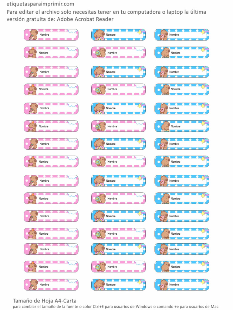 Etiquetas para Lapices Capibara para Imprimir 1 | PDF