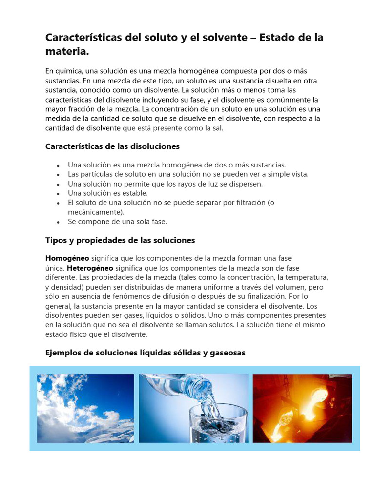 Características Del Soluto y El Solvente - Estado de La Materia. | PDF ...