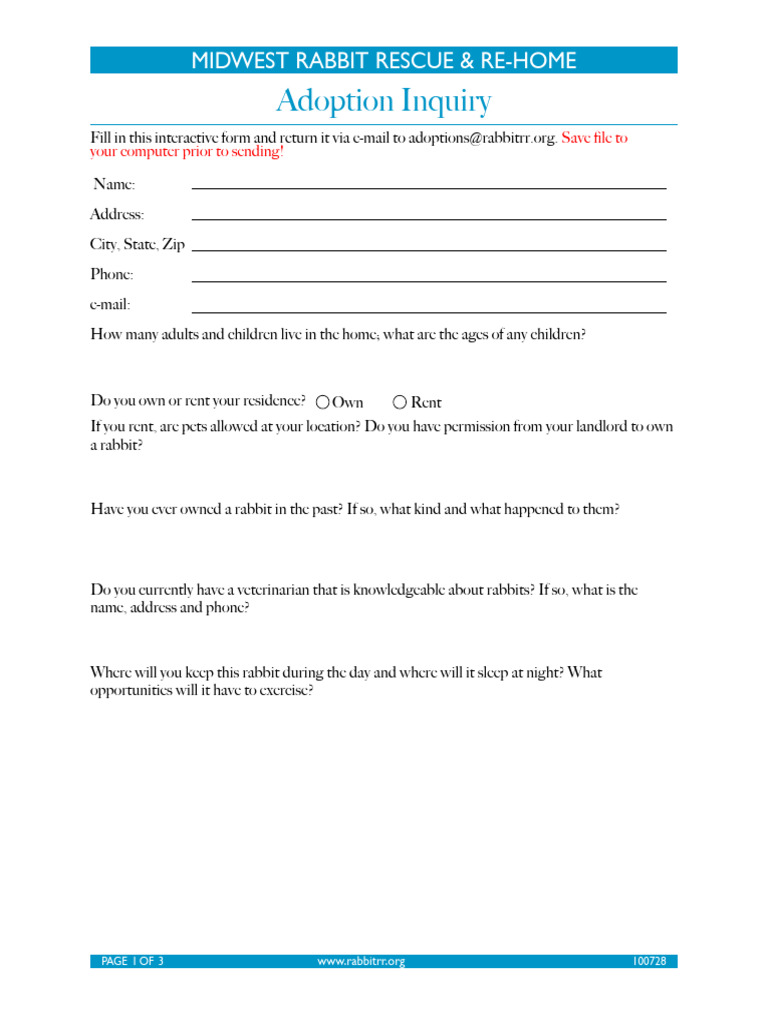 Rabbit Adoption Inquiry Form | PDF