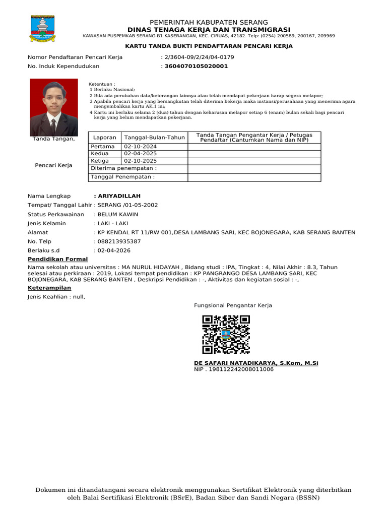 Kartu Kuning (AK1) AriYadillah | PDF