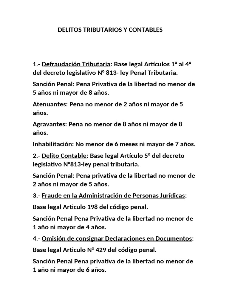 DELITOS TRIBUTARIOS Y CONTABLES | PDF
