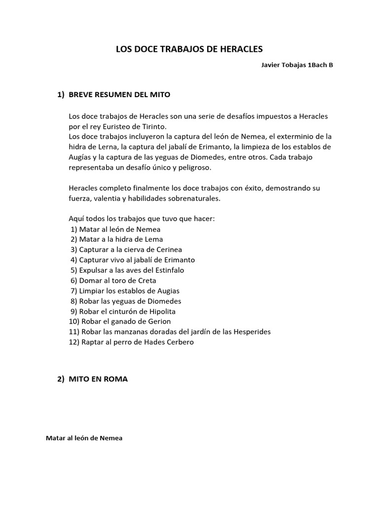 Los Doce Trabajos de Hércules | PDF | Mitología griega