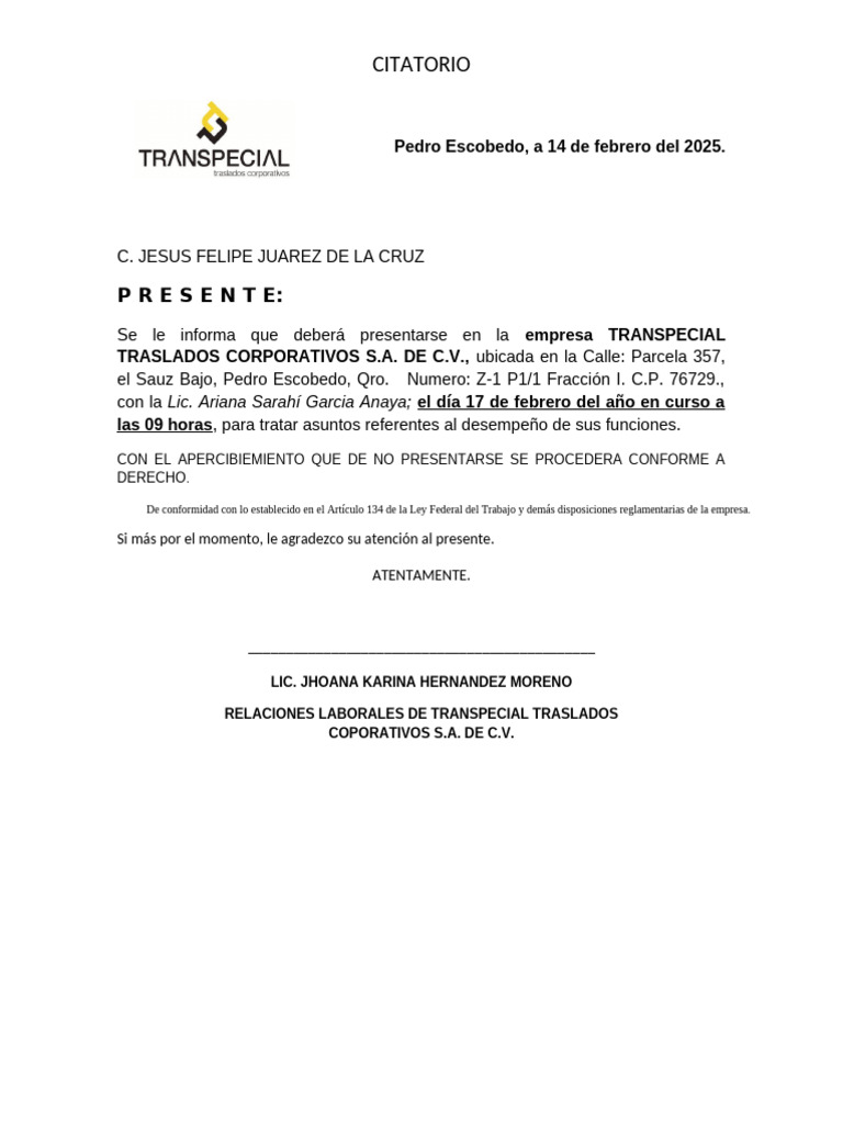 Urgente Citatorio Legal | PDF
