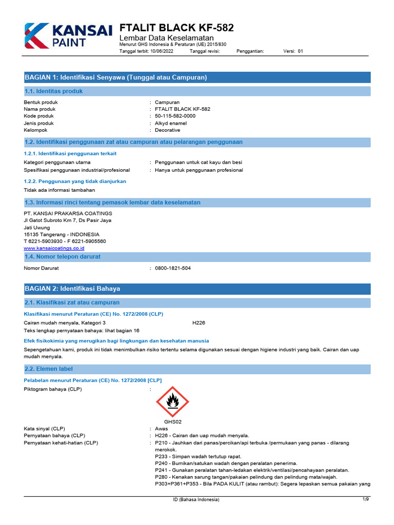 Lembar Data Keselamatan FTALIT BLACK KF-582 | PDF
