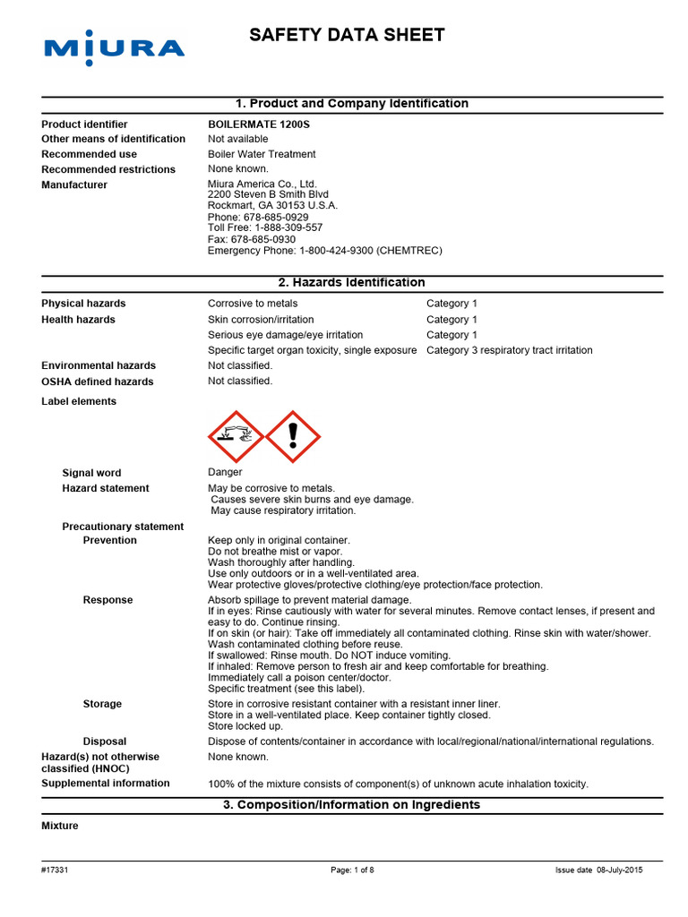 Boilermate 1200S Safety Data Sheet | PDF | Dangerous Goods | Firefighting