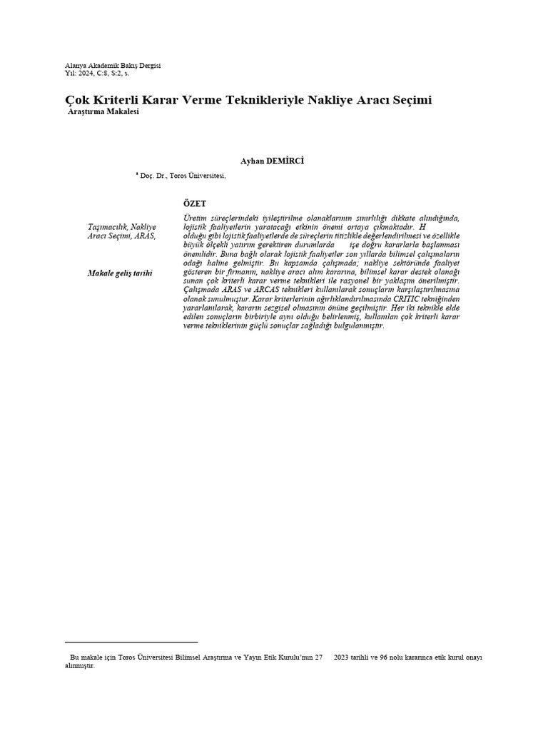 ÇKKV Nakli̇ye Araci Seçi̇mi̇ | PDF
