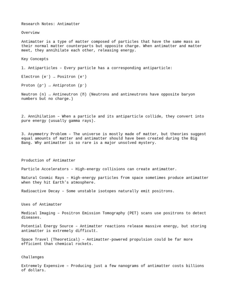 antimatter research notes | PDF