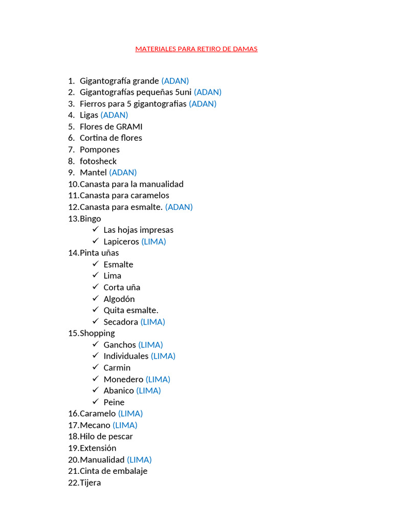 Materiales para Retiro de Damas | PDF