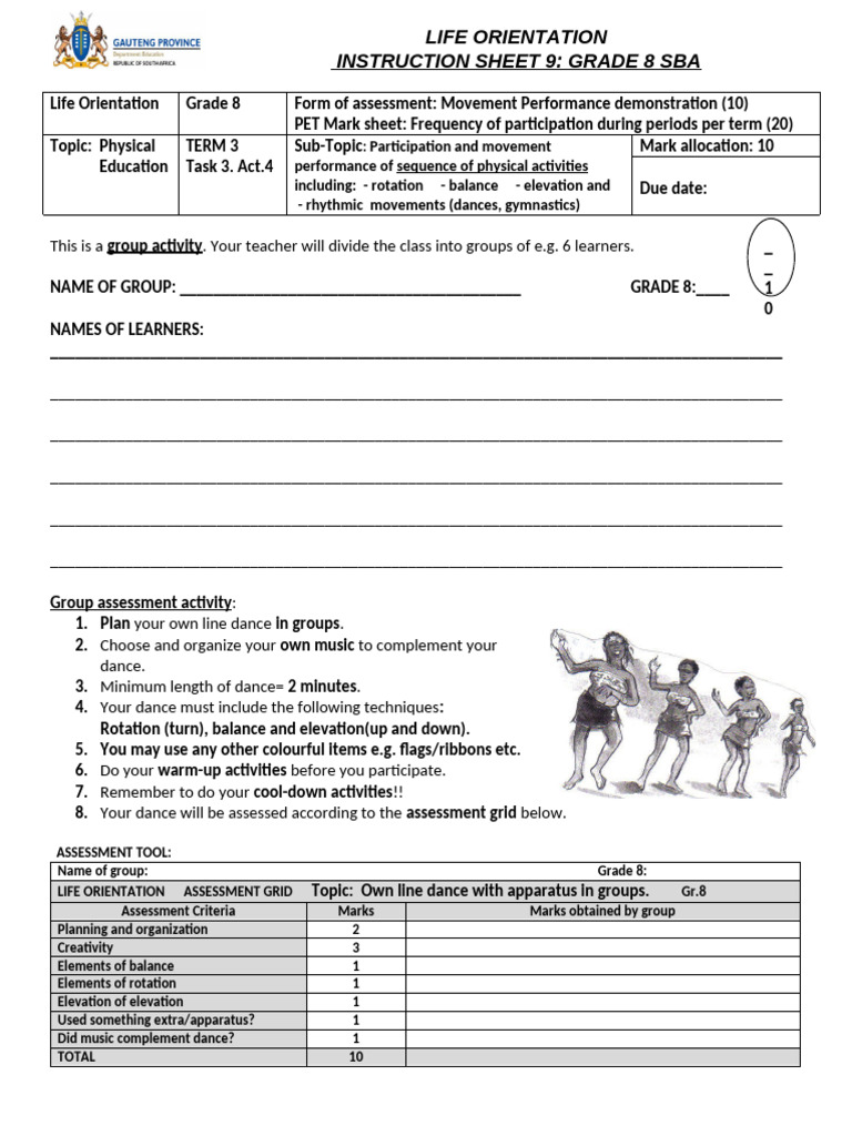 Gr.8 Instruction Sheet 9, Term 3, PET 3, Dances | PDF | Dances