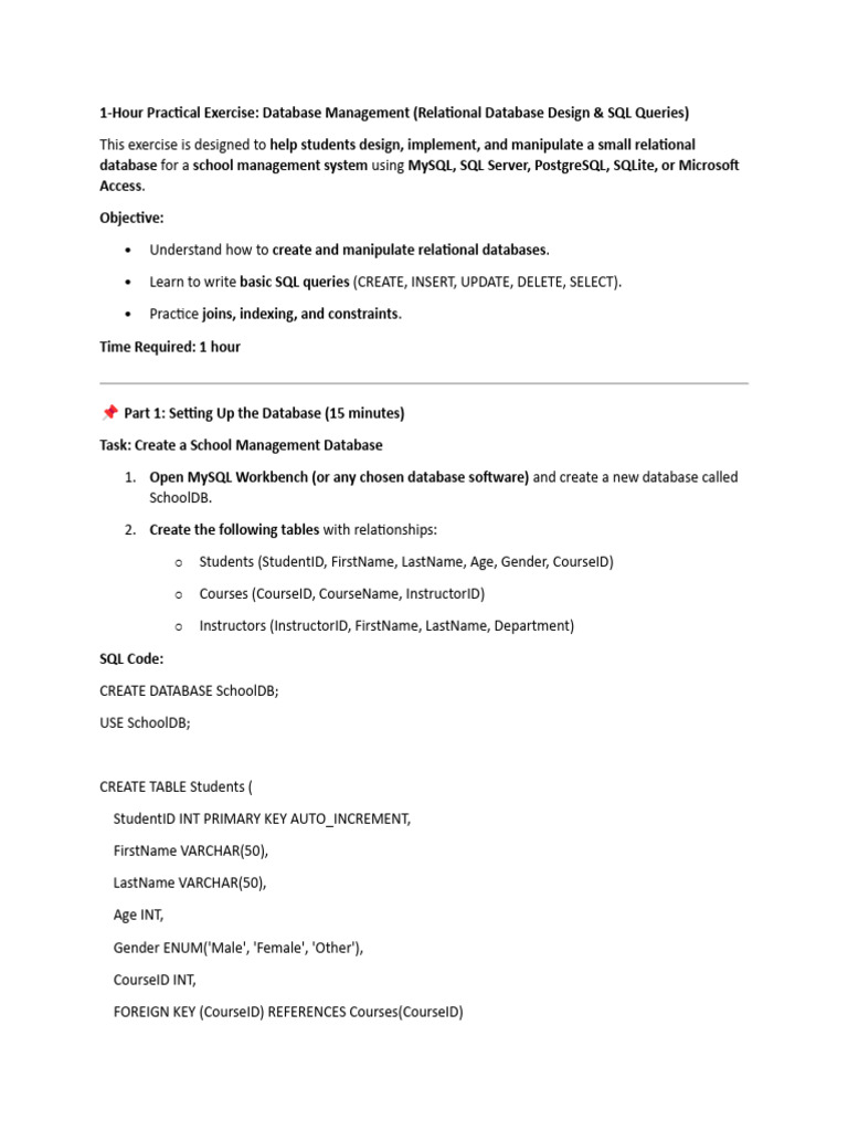 Database Management Exercise: SQL Basics | PDF | Database Index | Databases