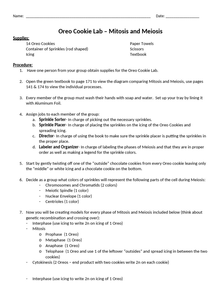 Oreo Mitosis Meiosis Lab | PDF | Meiosis | Mitosis