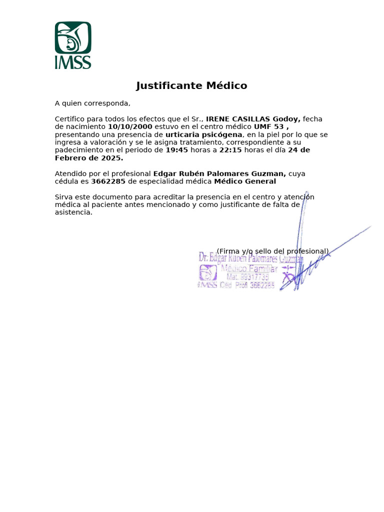 Justificante Médico Imss | PDF