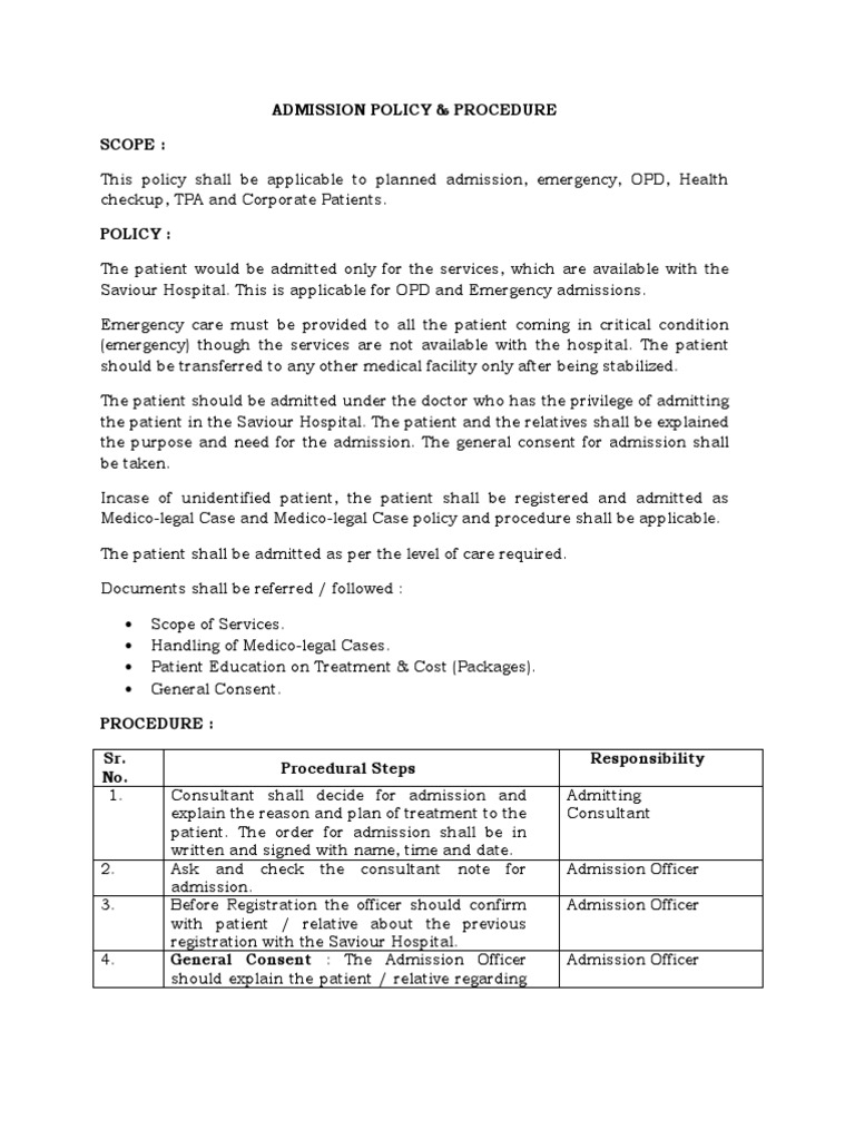 Admission Policy | Patient | Identity Document