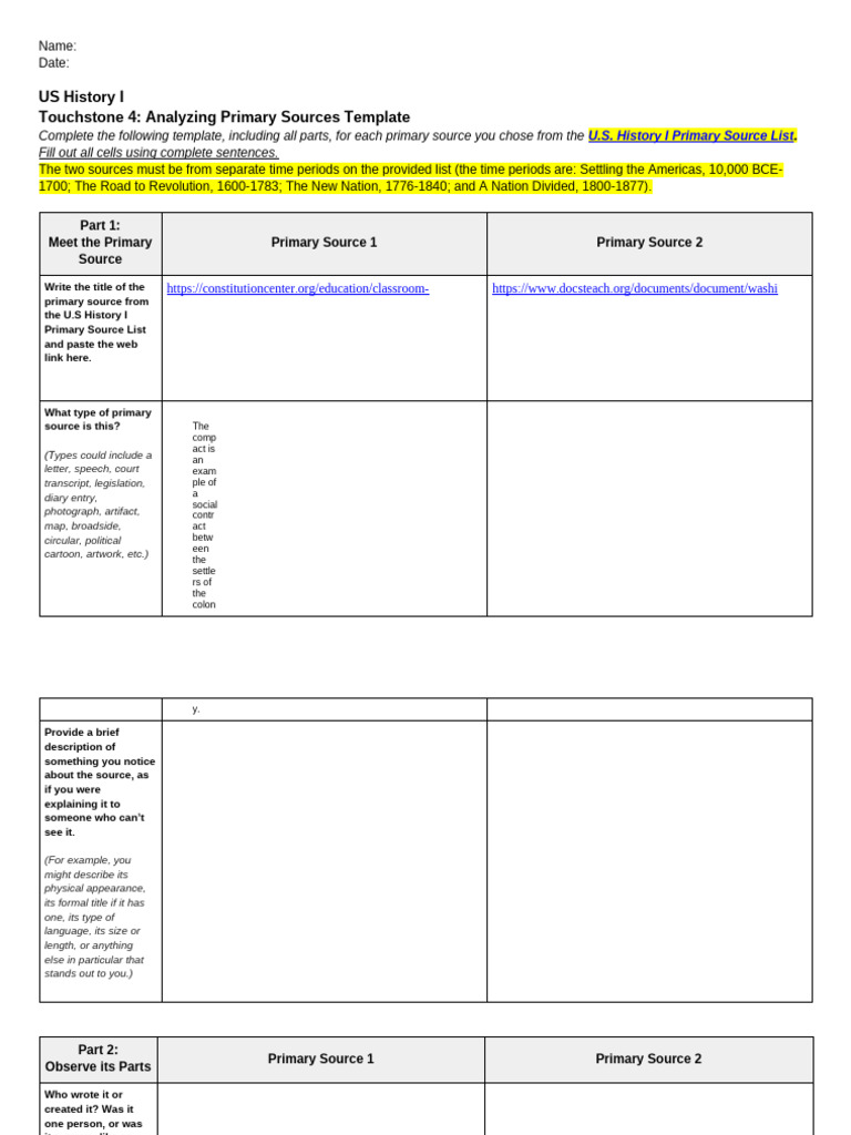 US History I Touchstone 4 Template 3 | PDF | Evidence | Cognition