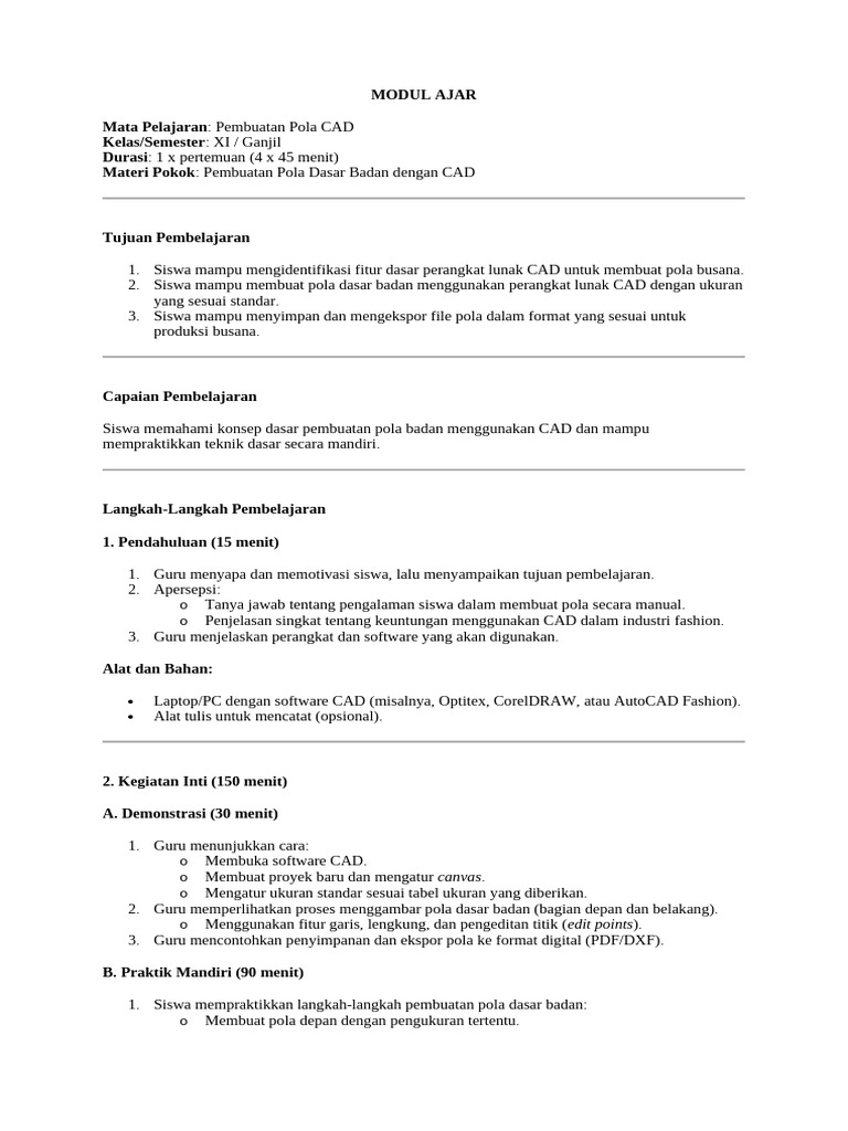 MODUL AJAR Pola Dasar Cad Dan LKPD | PDF