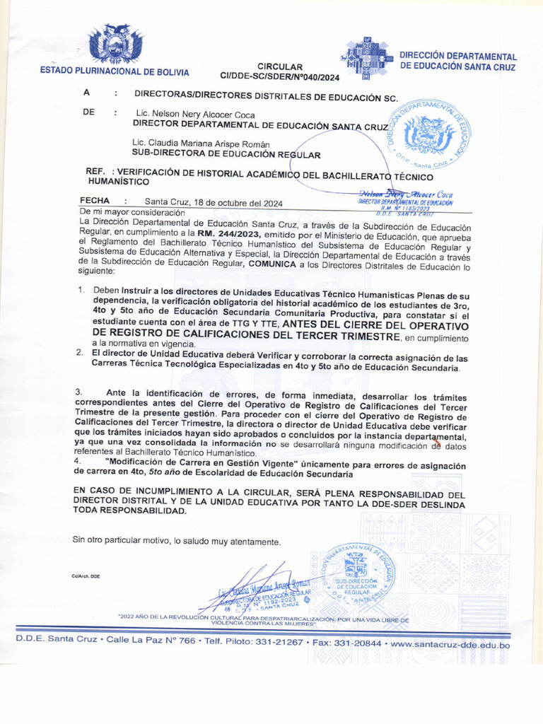 Circular BTH Verificación Historial Acdemico 4to, 5to y 6to | PDF