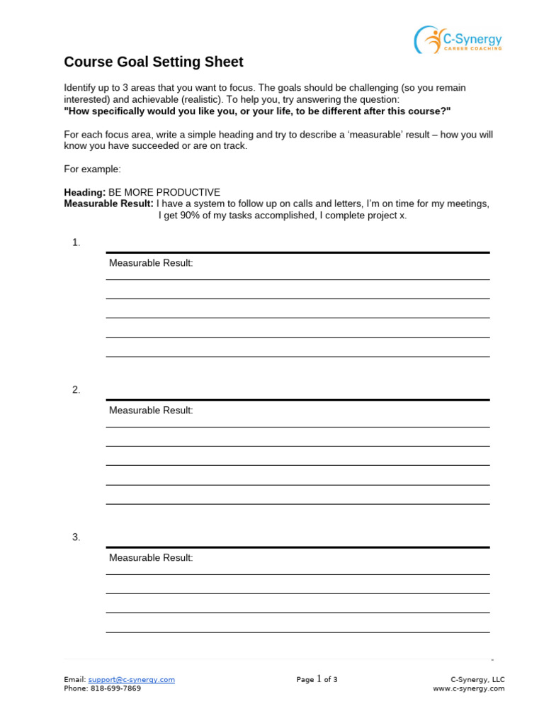 Course Goal Setting Sheet - Editable | PDF