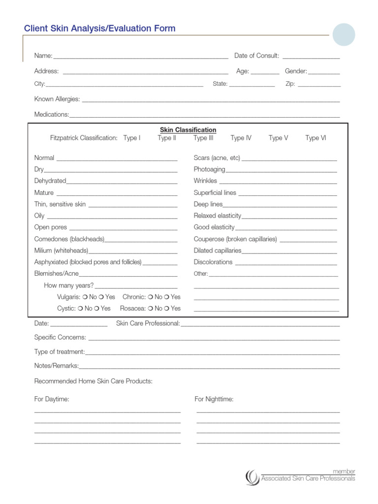 Skin Analysis and Consultation Form | PDF | Skin | Integumentary System