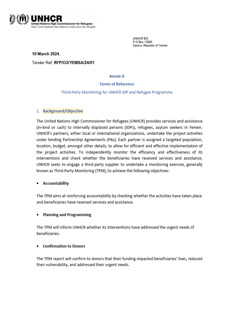 Annex A Terms of Reference | PDF | United Nations High Commissioner For ...