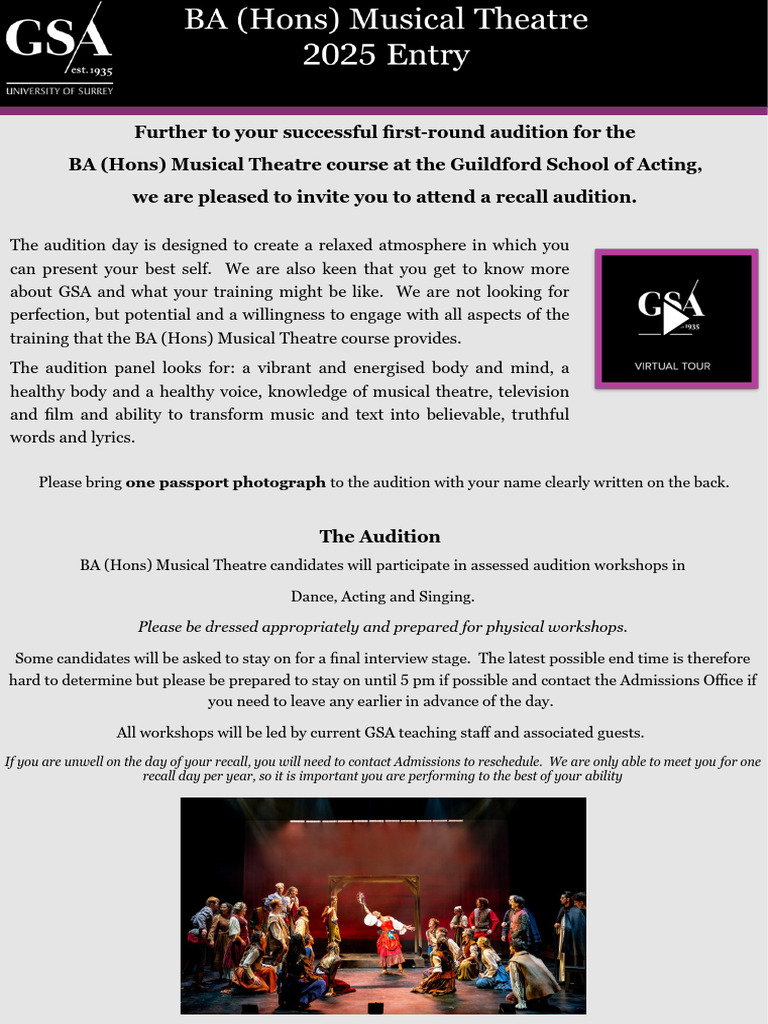 GSA Musical Theatre Recall Audition Guide | PDF | Audition | Entertainment
