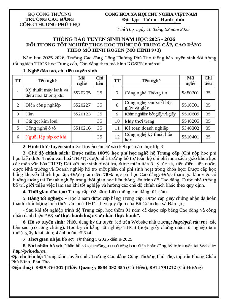 Thong Bao TS Gưi Các TR NG THCS 2025-2026 | PDF