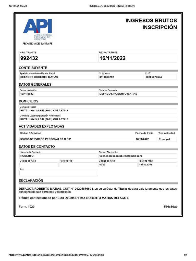 Ingresos Brutos - Inscripción | PDF