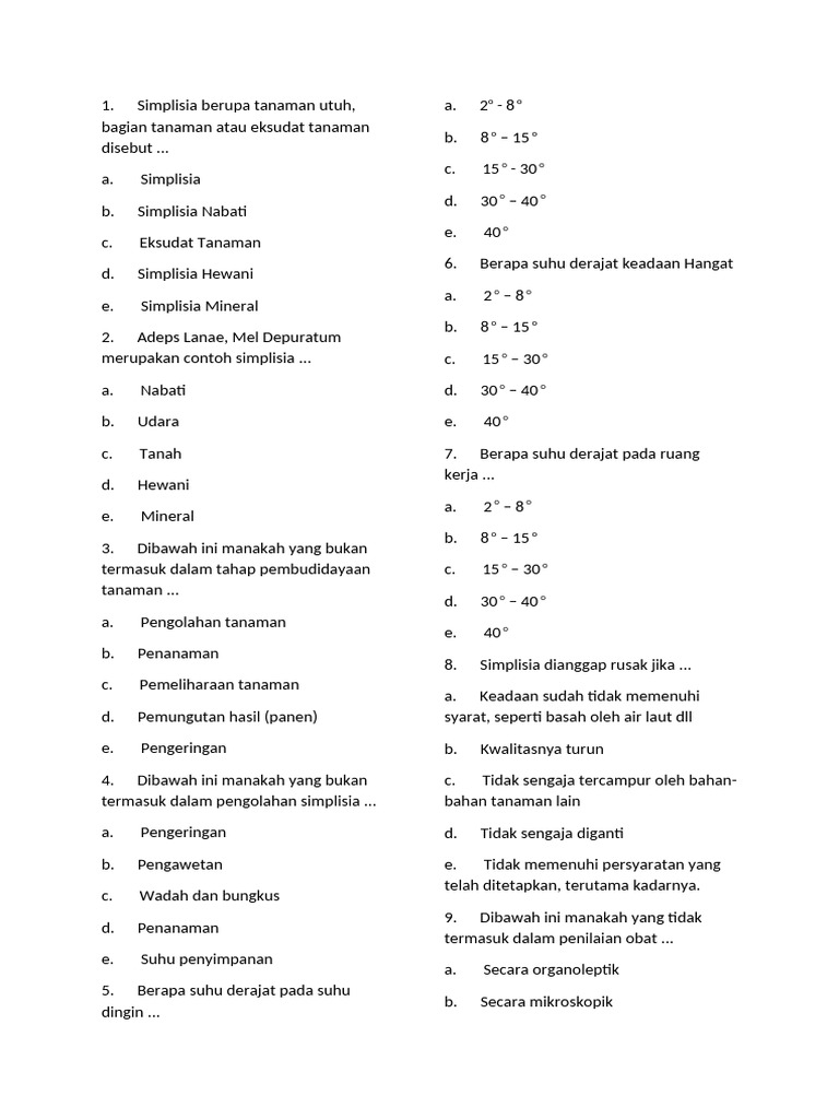 Soal Farmakognosi Latihan Psaj Kelas 12 | PDF