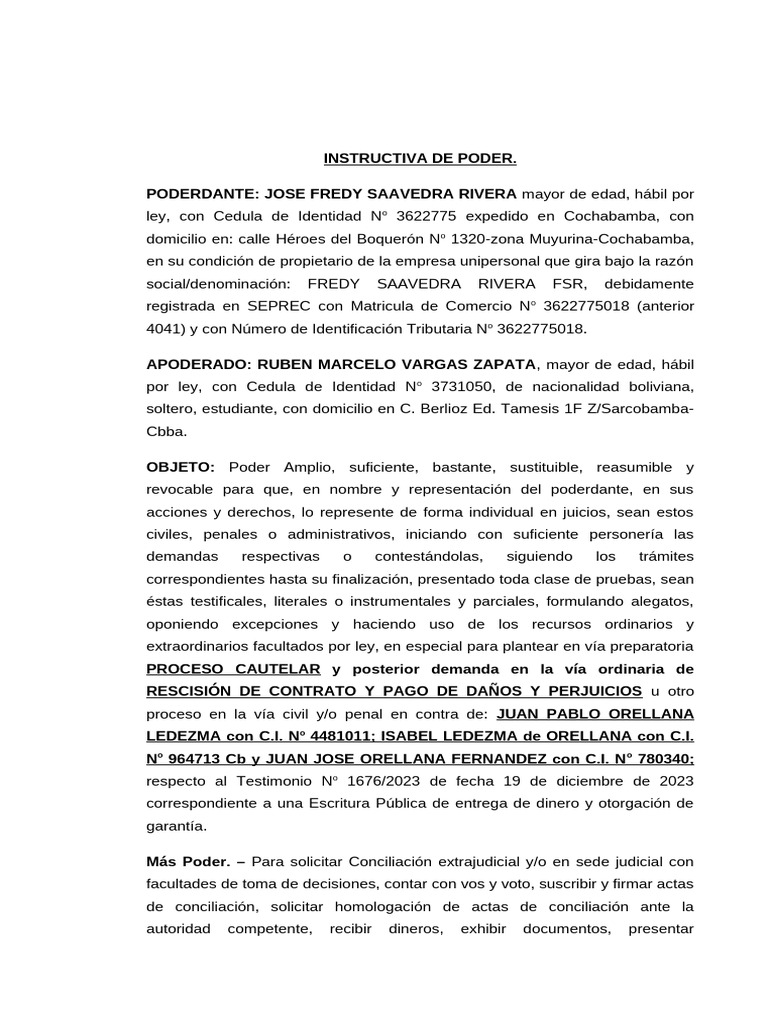 Instructiva de Poder Fredy-Marcelo | PDF | Justicia | Crimen y violencia