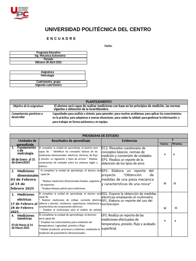 Copia de E0550-A2-2-2025-Metrologia-Mecánica Automotriz | PDF ...