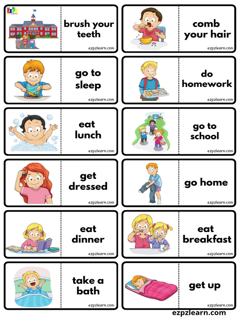 Daily Routines Matching Dominoes | PDF