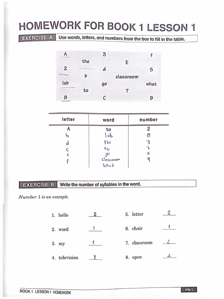 Homework For Book 1 Lesson 1 | PDF