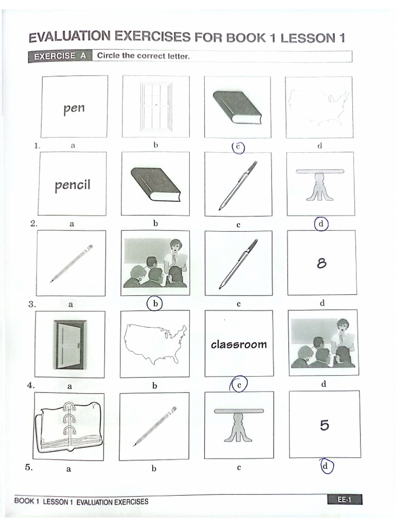 Evaluation Exercises Book 1 Lesson 1..2.. | PDF